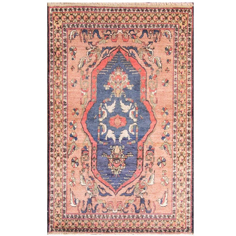 Rare Antique Silk Rug, Unusual Design at 1stDibs