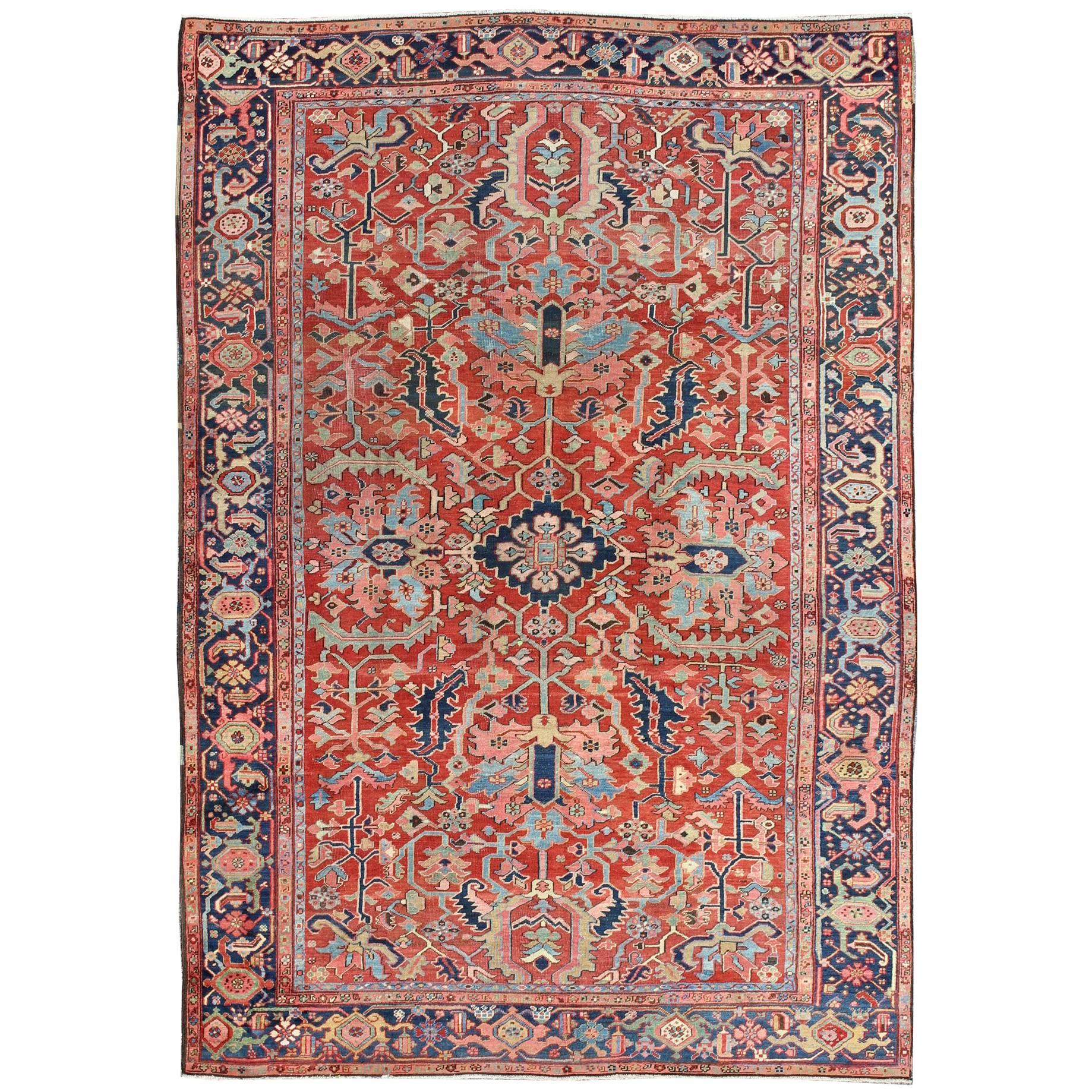 Antique Tabriz Rug with All Over Design in Rust Red, Navy Blue, Gold ...