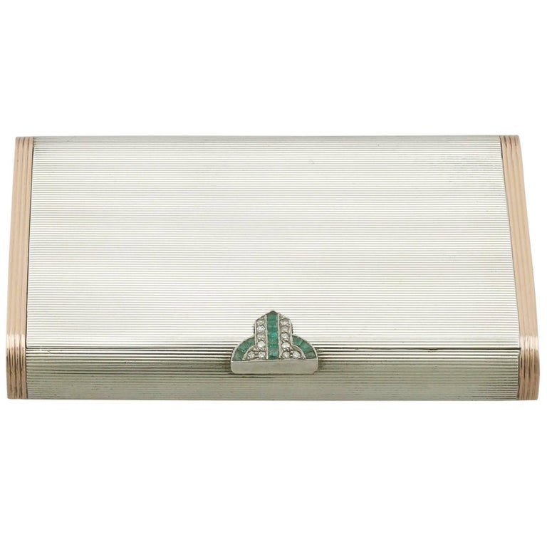 1930s Emerald Diamond, Sterling Silver Mirror Compact by Asprey and Co ...