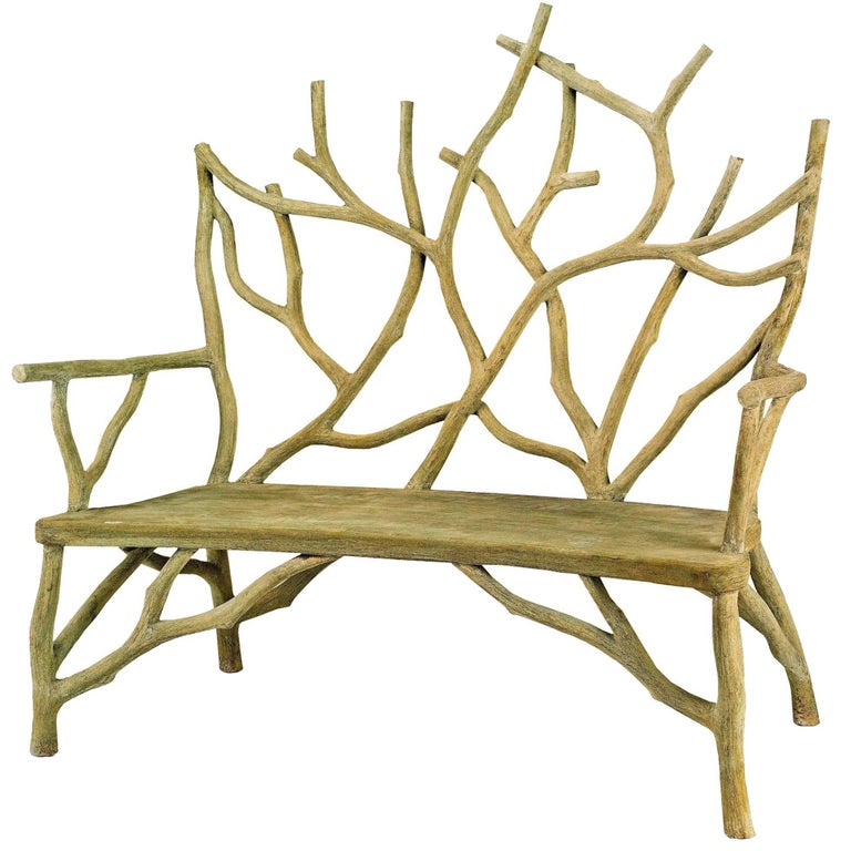 Faux Bois Concrete High Back Twig Bench at 1stDibs