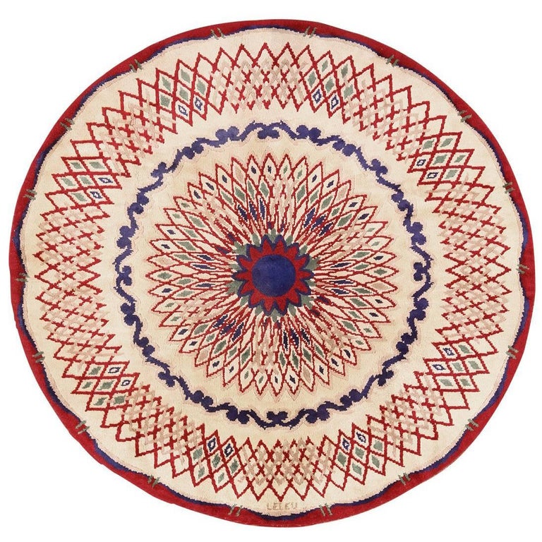 Round Antique French Art Deco Rug by Leleu at 1stDibs