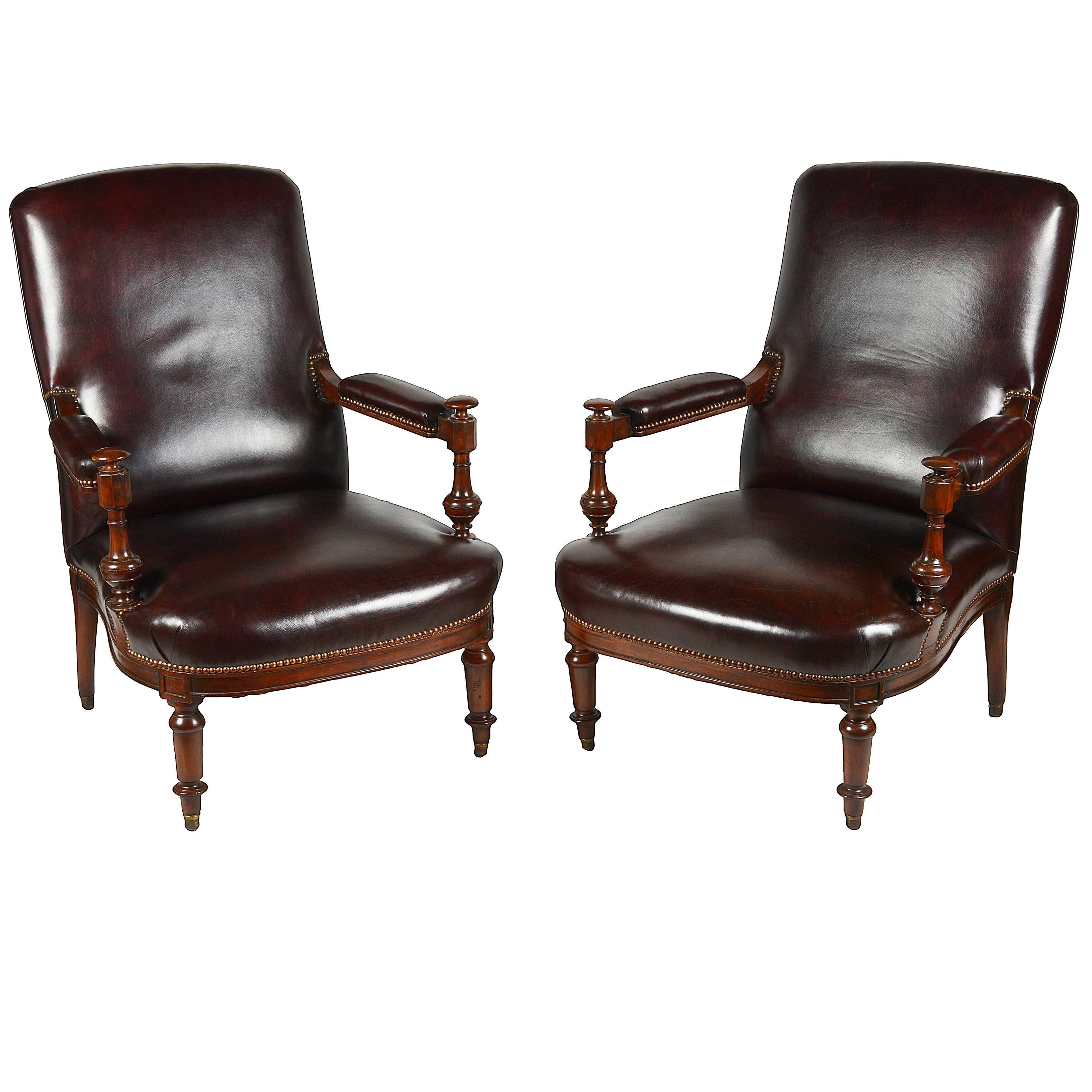 19th Century Gillows of Lancaster Walnut and Leather Upholstered ...