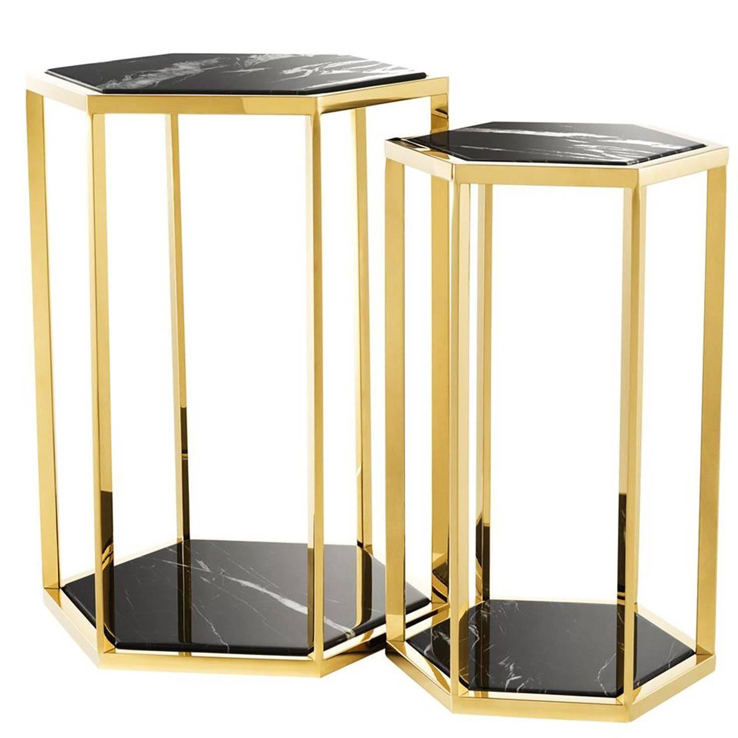 Opal Side Table Set of Two in Gold Finish or in Polished Stainless Steel For Sale at 1stDibs