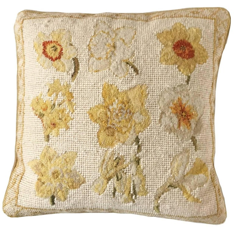 Chelsea Textiles Daffodil Motif Wool Needlepoint Pillow at 1stDibs