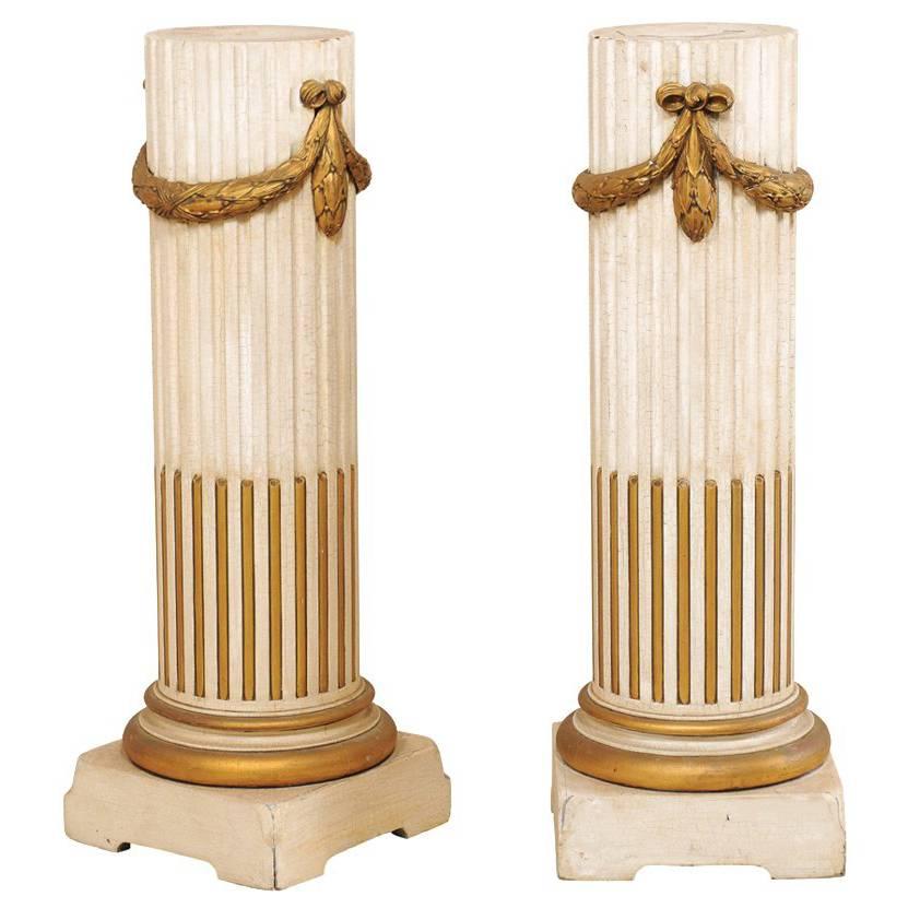 Pair of French Mid-20th Century Painted Cream and Gold Columns with ...