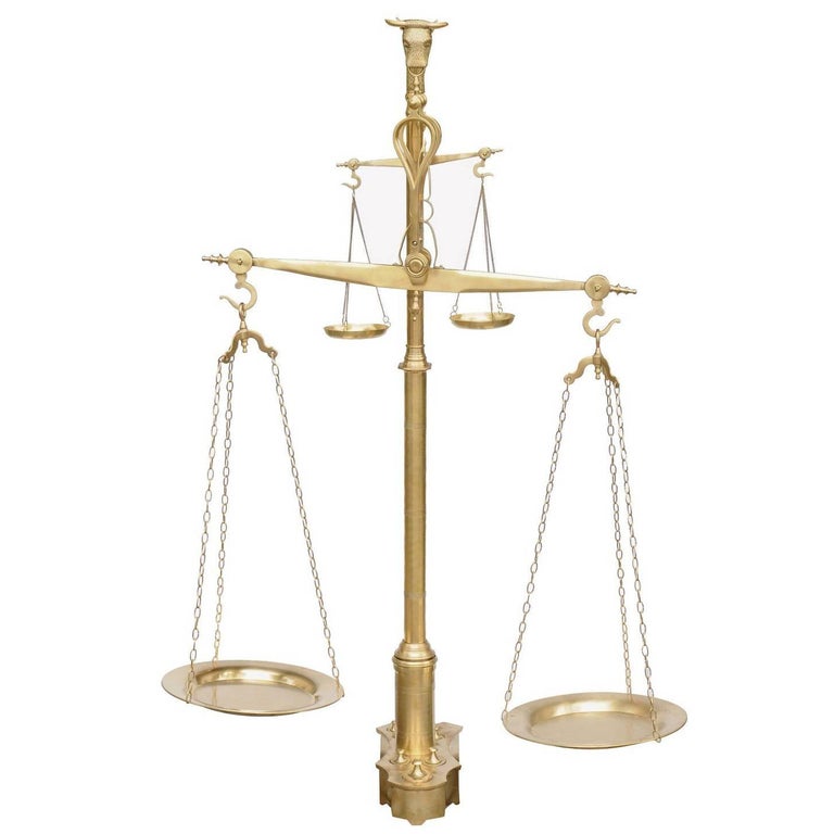 Dutch Large Size Brass Two-Tiered Balance Scale with Weights, circa ...