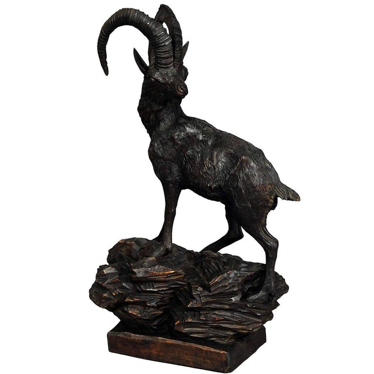 Antique Brienz Wood Carved Ibex Sculpture at 1stDibs