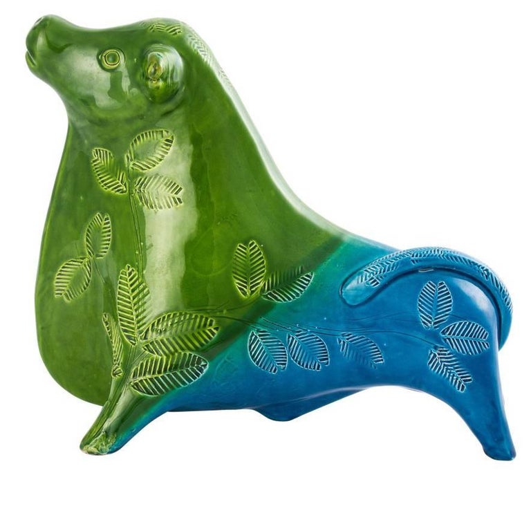 1960s Blue and Green Ceramic Bull by Bitossi For Sale at 1stDibs