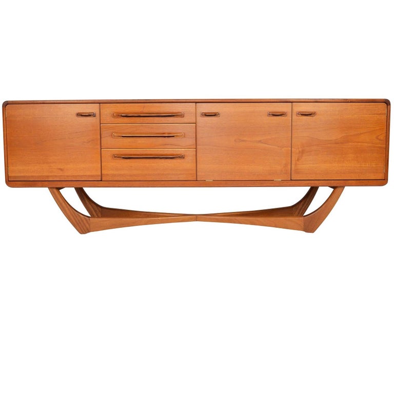 Beithcraft Teak Credenza with Floating X-Form Base For Sale at 1stDibs