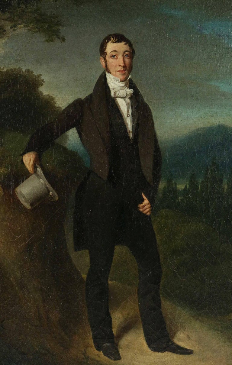 Pierre Duval Le Camus Oil on Canvas Portrait of an Elegant Man with a ...