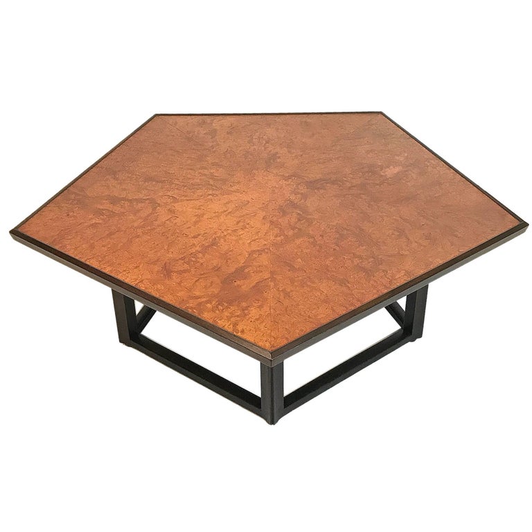 Sculptural Burled Elm, Mahogany, and Rosewood Pentagon Table by Dunbar ...