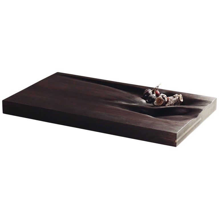 Contemporary Carved Walnut Ebonized Cutting Board with Brass Accent For ...