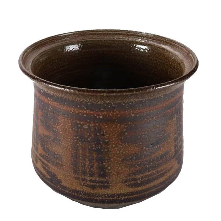 Mid-Century Modern Hand-Thrown and Salt Glaze Art Pottery Pot, Tribal ...