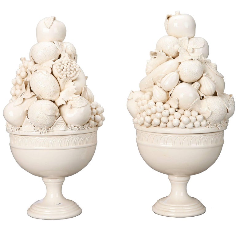 Pair of Tall Italian Porcelain Fruit Compotes at 1stDibs