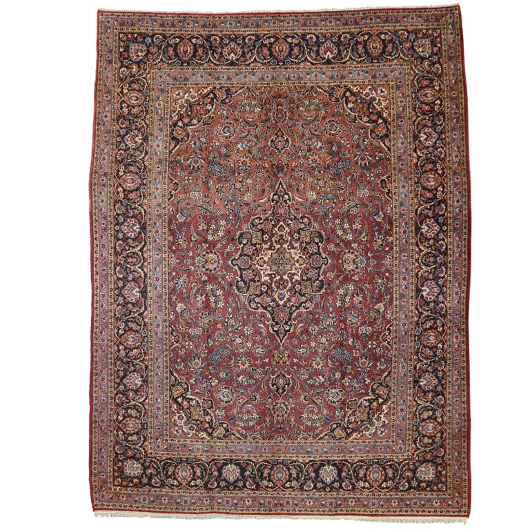 Antique Persian Kashan Rug with Traditional Old World Style in Warm ...