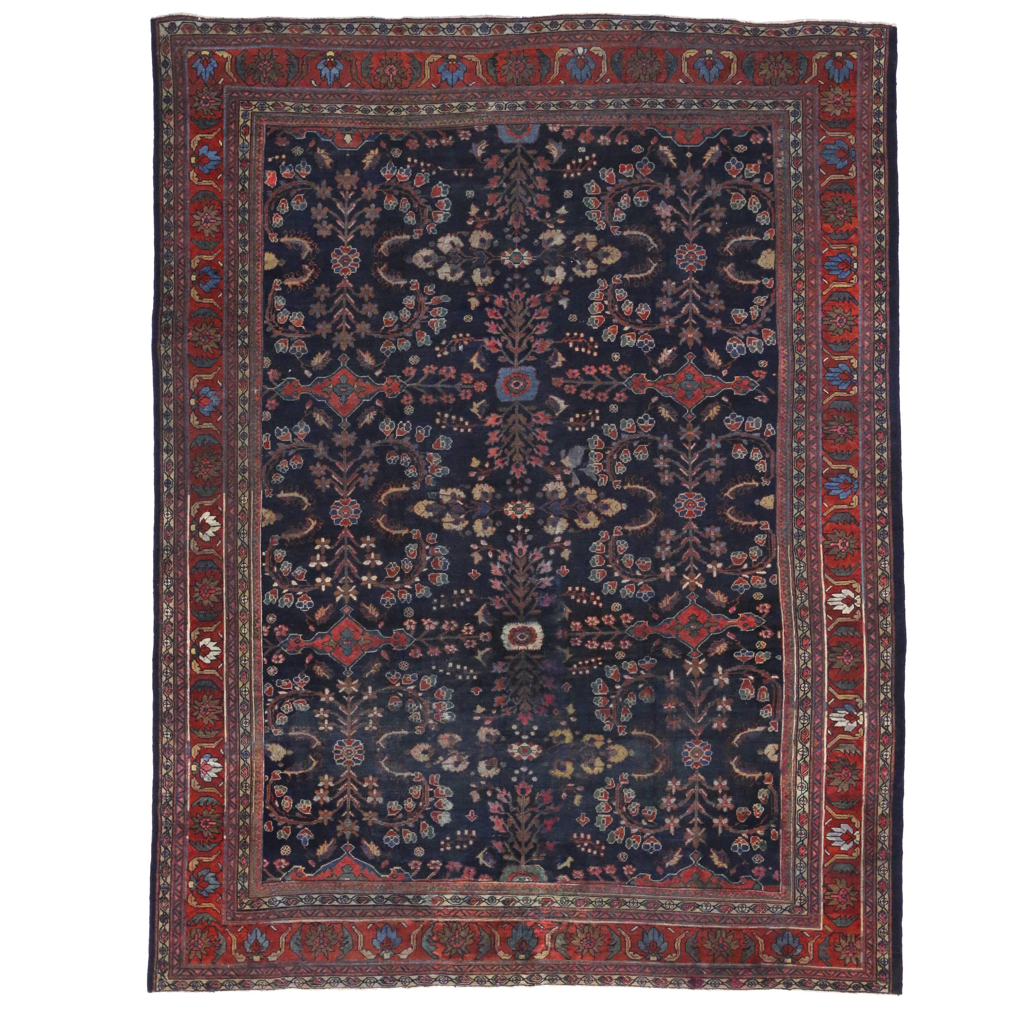 Vintage Persian Mashhad Area Rug with Jacobean Style For Sale at 1stDibs