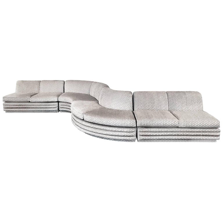 1970s S Shaped Sectional Sofa in Textured Patterned Taupe Velvet at ...