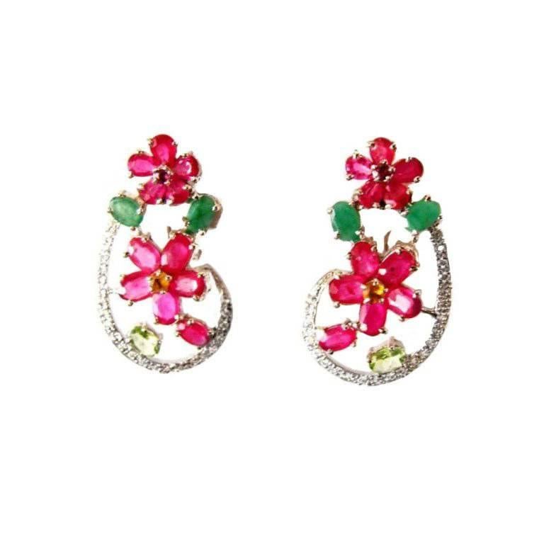 Floral Multi-Color Gemstone Earrings For Sale at 1stdibs