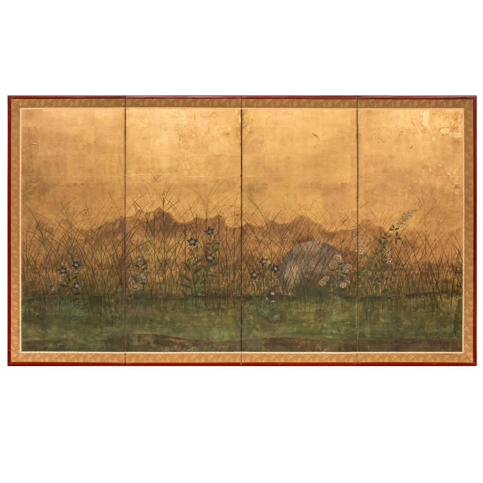 Japanese Four-Panel Screen, Plains of Musashino with Moon on Gold at ...