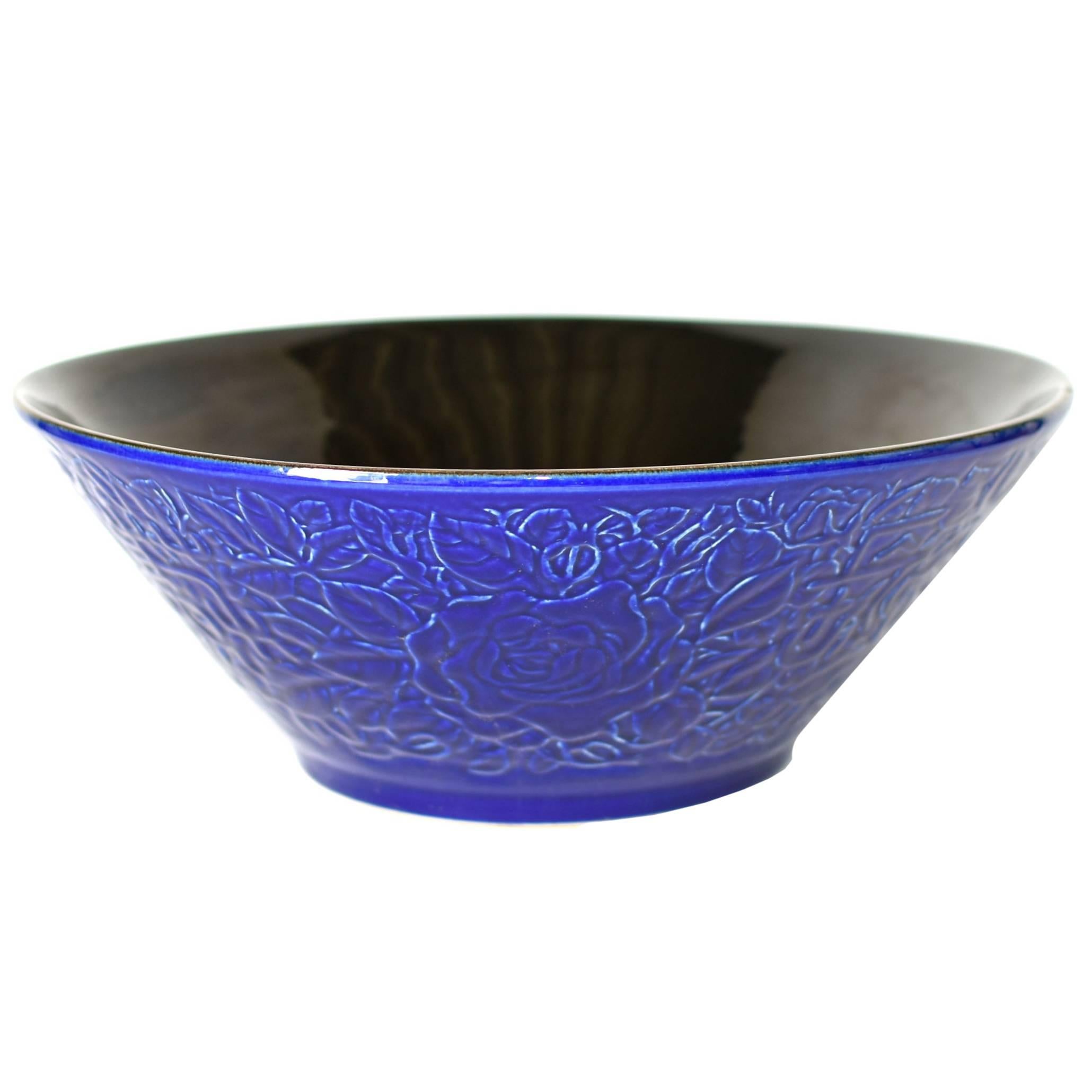 Cobalt Blue Ceramic Sink Embossed with Roses at 1stDibs