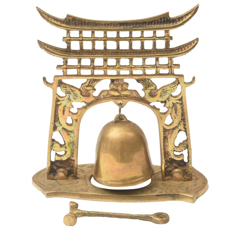 Chinoiserie Dinner Bell, Vintage Brass With Nice Patina and Sweet Ring ...