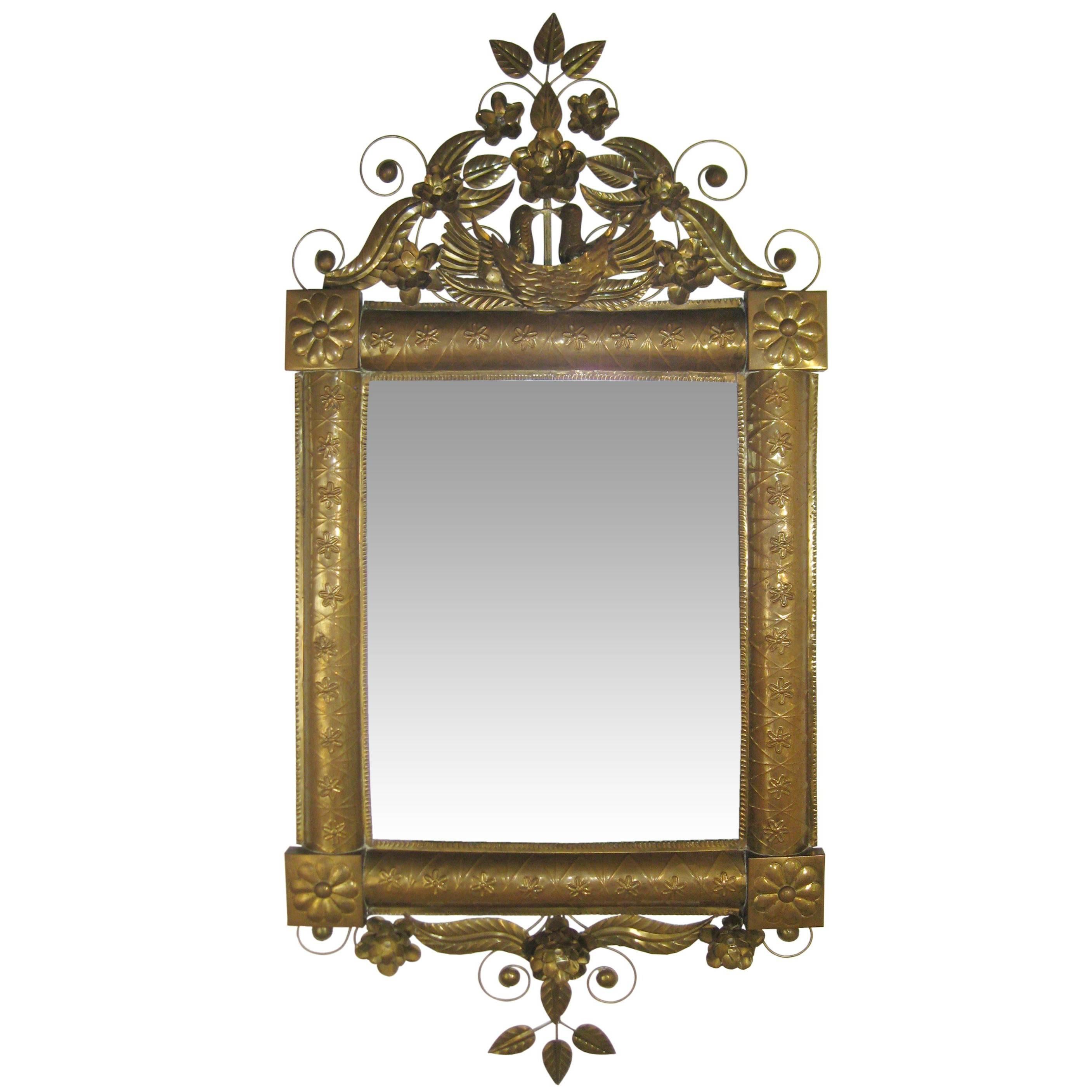 Antique Mexican Mirror in Brass and Silvered Glass, Oaxaca, Mexico ...