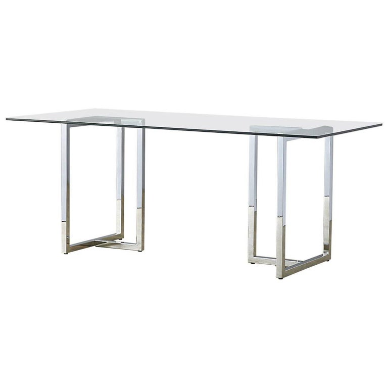 Chrome and Glass Dinning Table or Desk For Sale at 1stDibs