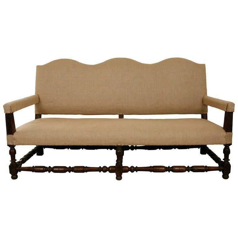 Louis XIII Style Walnut Upholstered Sofa at 1stDibs