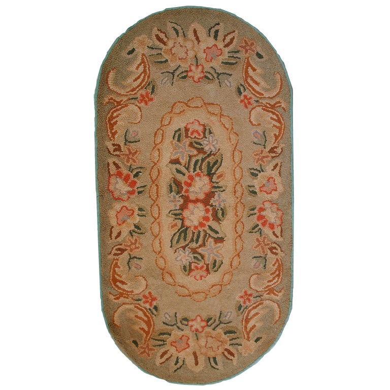 Handmade Antique American Oval Hooked Rug, 1930s at 1stDibs