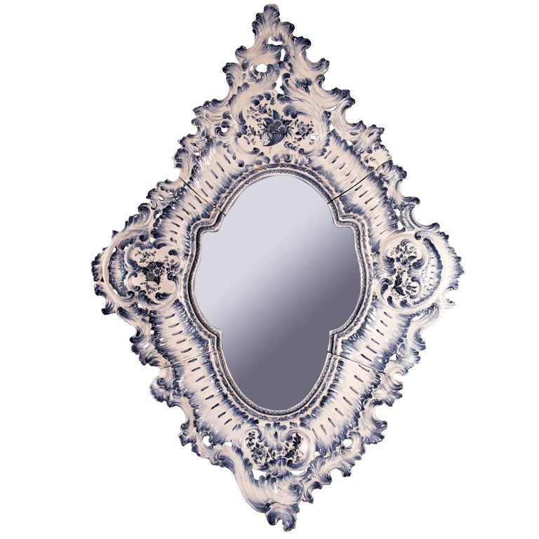Delft Porcelain Rococo-style Mirror with Metal Mirror Plate at 1stDibs