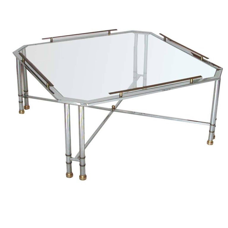 Vintage Midcentury Maison Jansen Octagon Glass Brass Chrome Table For ...
