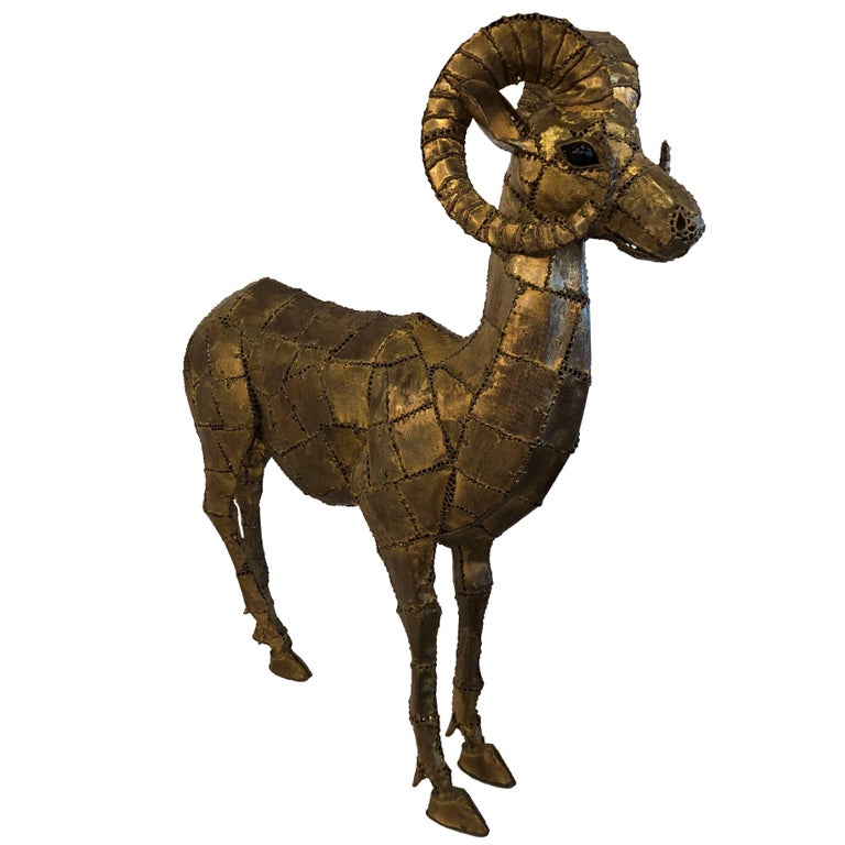 Statue de bélier en laiton patchwork en forme de bélier signée Luciano ...