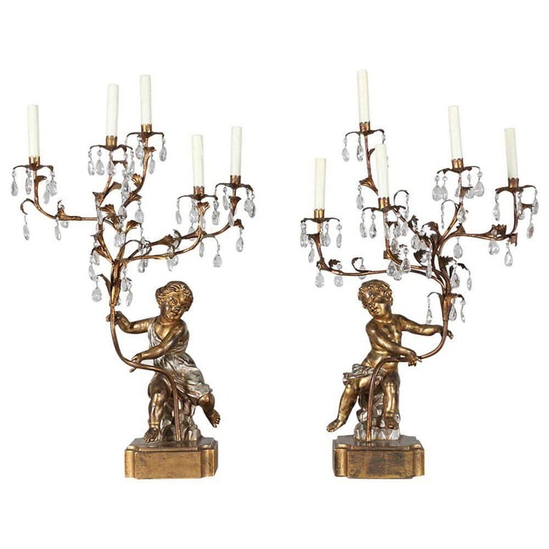 Pair of Italian Cherub Candelabra at 1stDibs