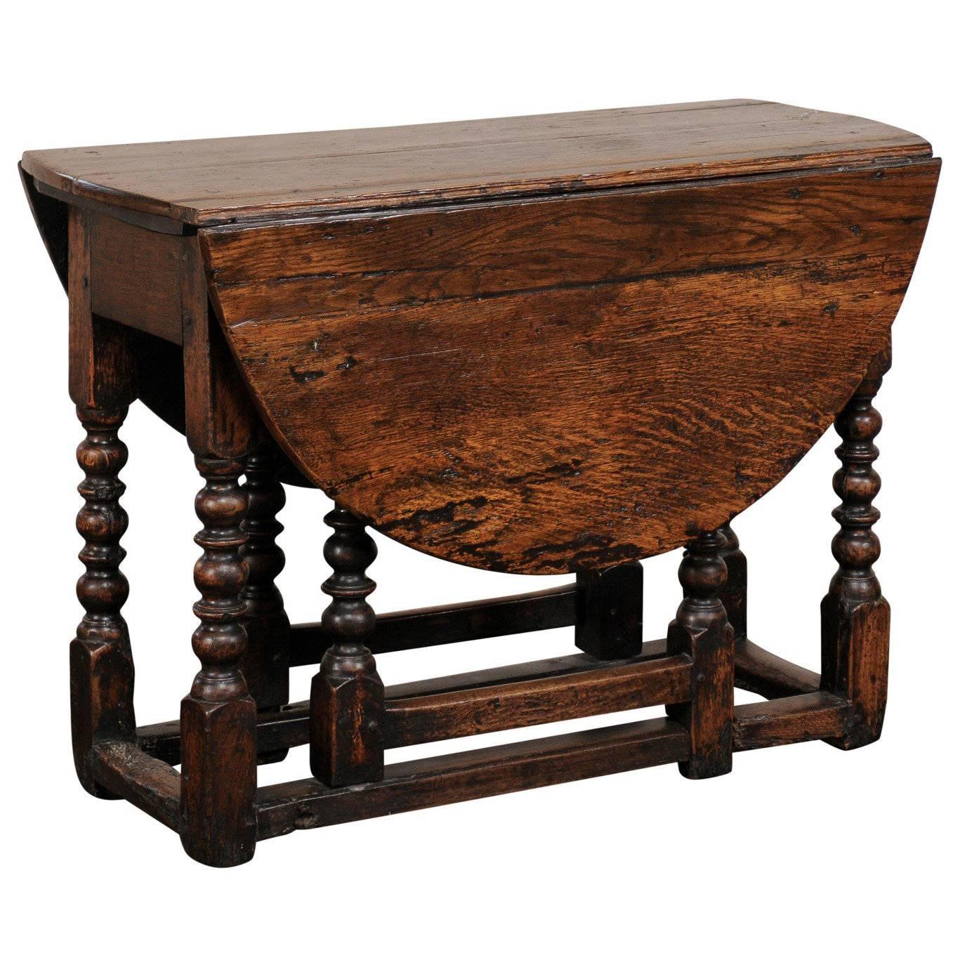 Antique English George III Oak Drop Leaf Table with Drawer, circa 1790 ...