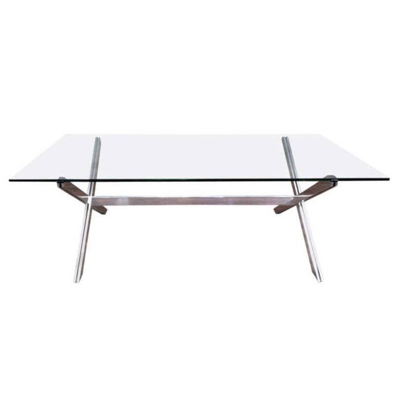 Rare Large Aluminium and Glass Floating X-base Table by John Vesey For ...