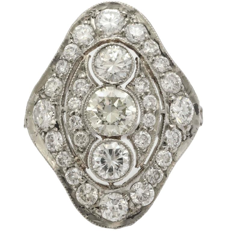 1940s Diamond Platinum Oblong Shaped Dinner Ring at 1stDibs | what is a ...