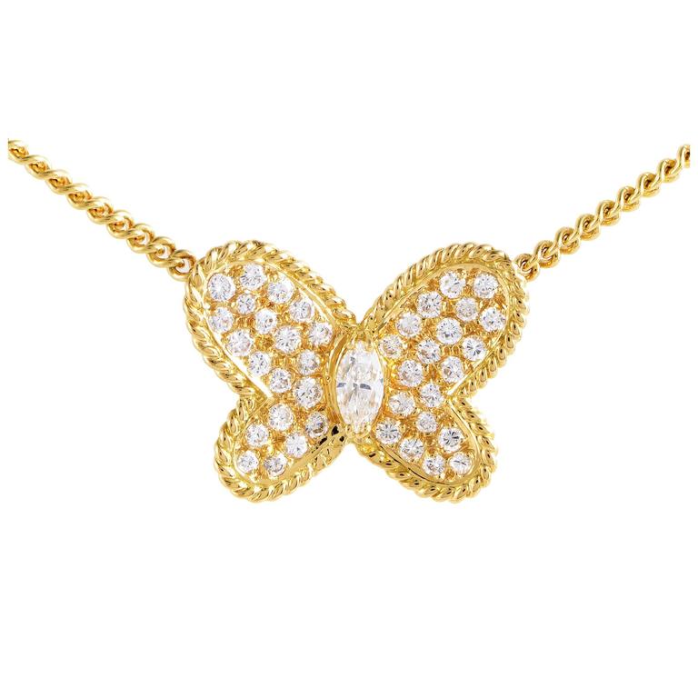 Graff Diamond Pave Gold Butterfly Pendant Necklace at 1stDibs | graff ...
