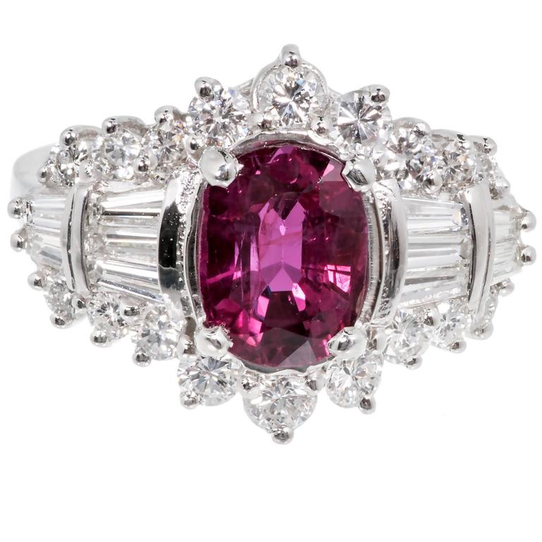 Red Oval Ruby Diamond Platinum Engagement Ring at 1stDibs