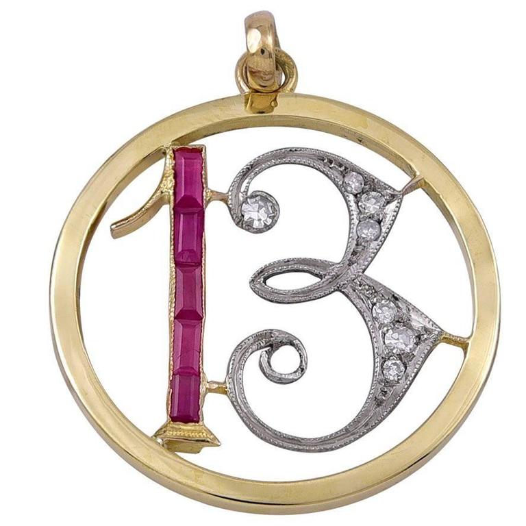 Antique 13 Charm Gemset Gold Pendant at 1stDibs