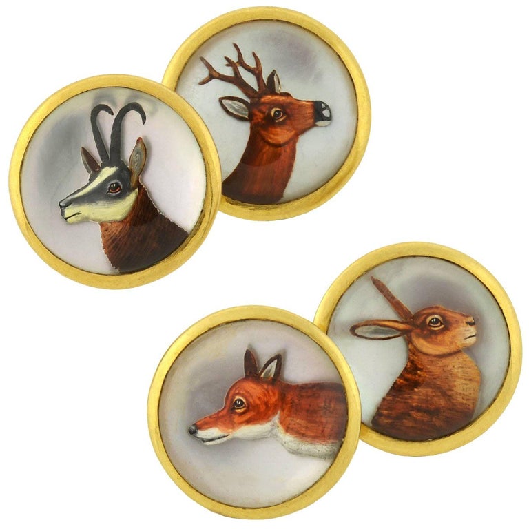 Late Victorian Reverse Carved Rock Crystal Animal Motif Cufflinks at ...