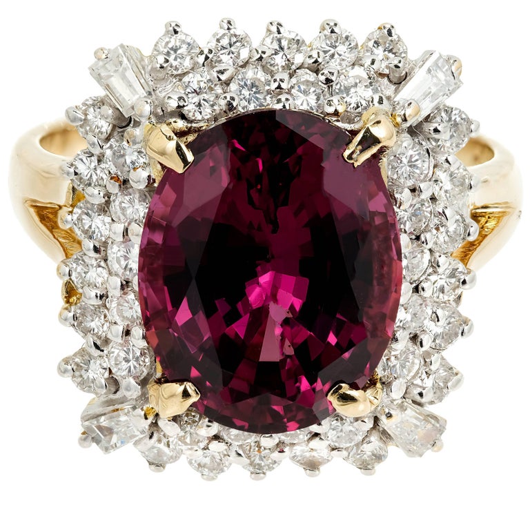 GIA Certified 5.88 Carat Purple Pink Garnet Diamond Halo Gold Cocktail ...