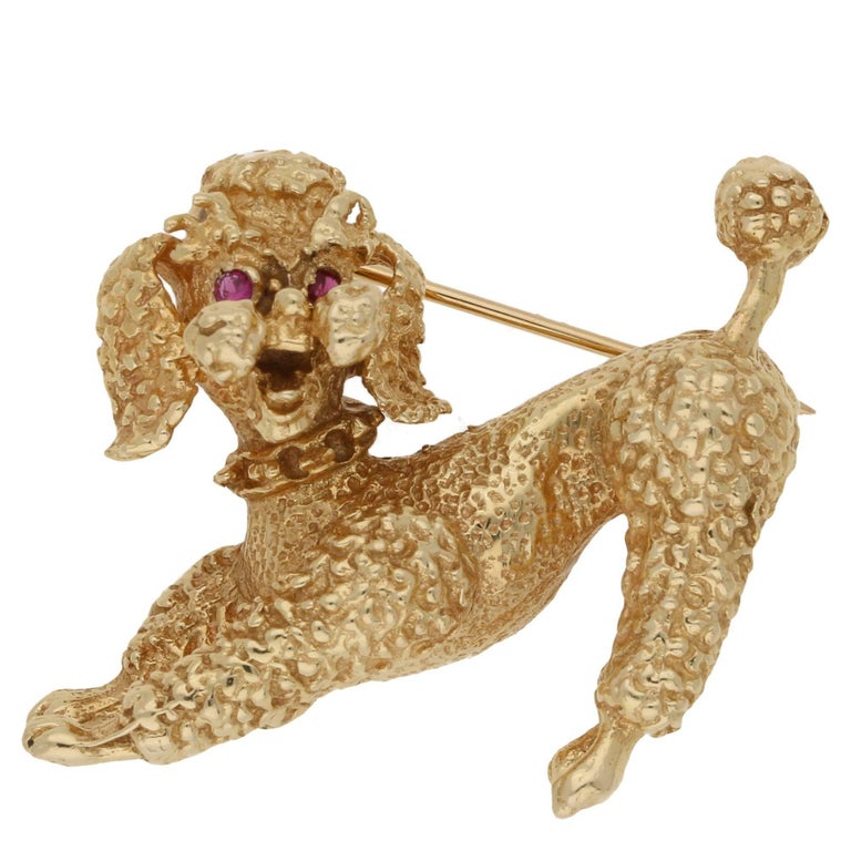 1950s Gold Ruby Poodle Dog Brooch at 1stDibs | gold poodle dog