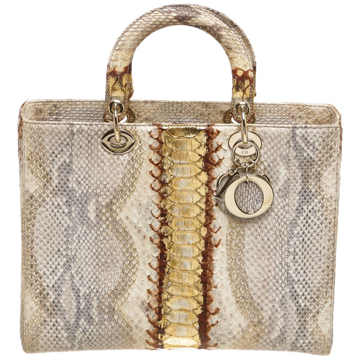 Christian Dior Tan Snakeskin Lady Dior Tote Handbag at 1stDibs