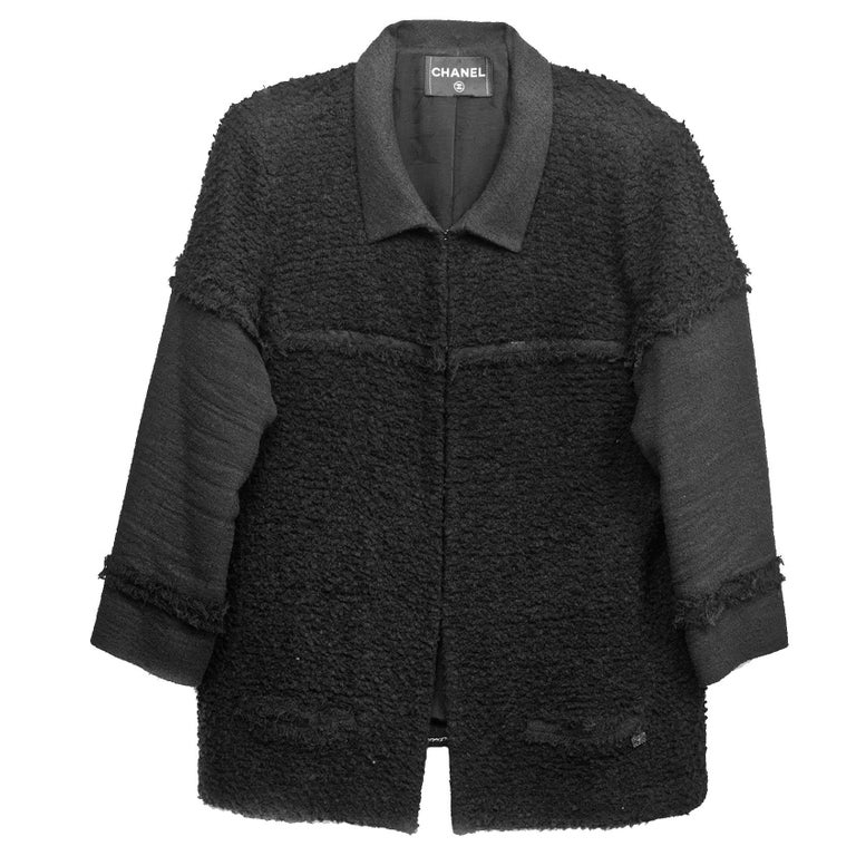 Chanel Black Heavy Boucle Overcoat sz FR50 For Sale at 1stDibs