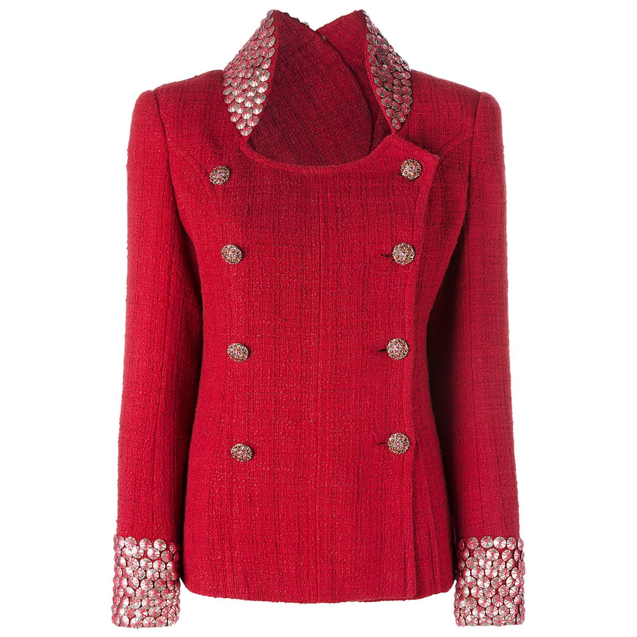 Chanel Studded Tweed Jacket at 1stDibs