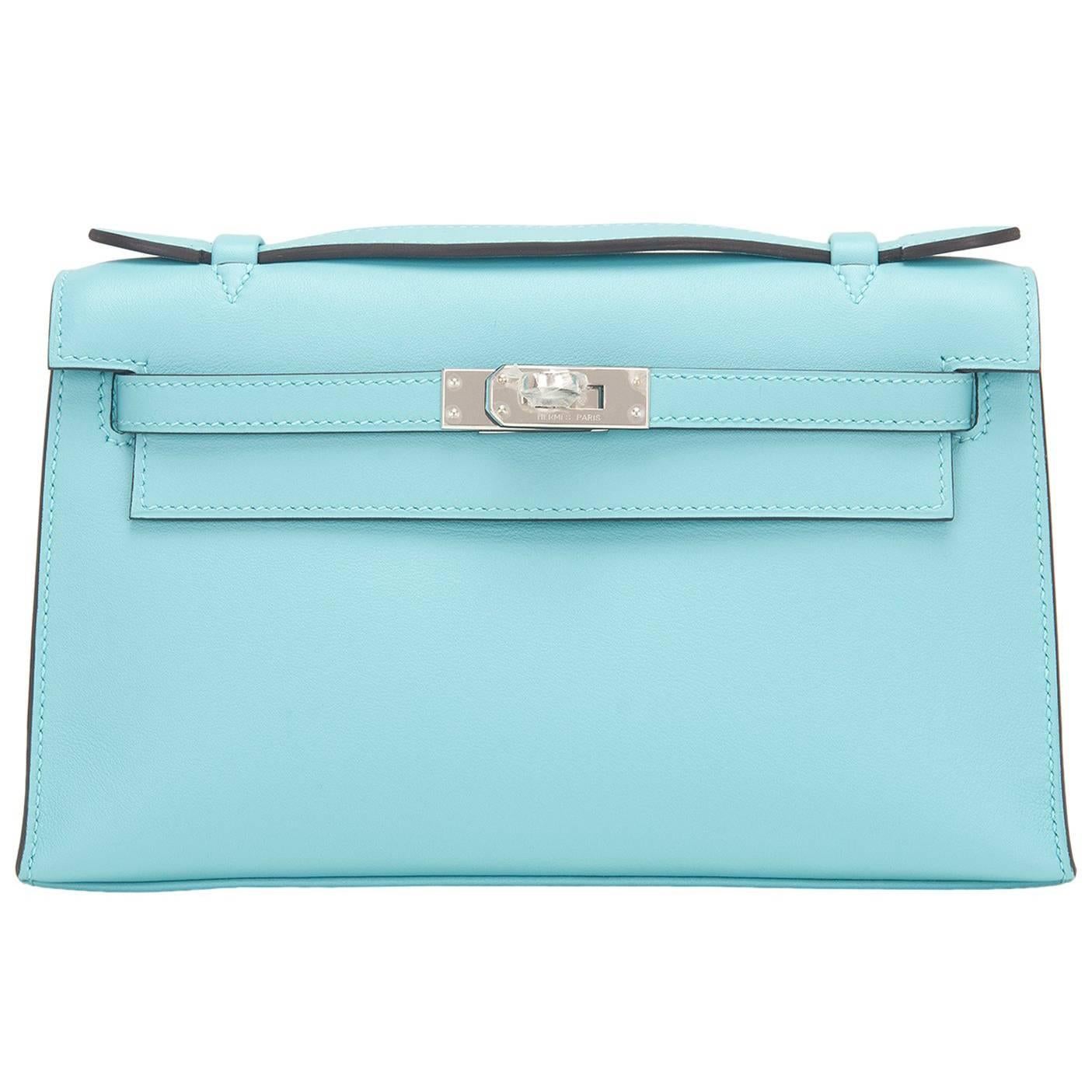 Hermes Blue Atoll Swift Mini Kelly Pochette For Sale at 1stDibs