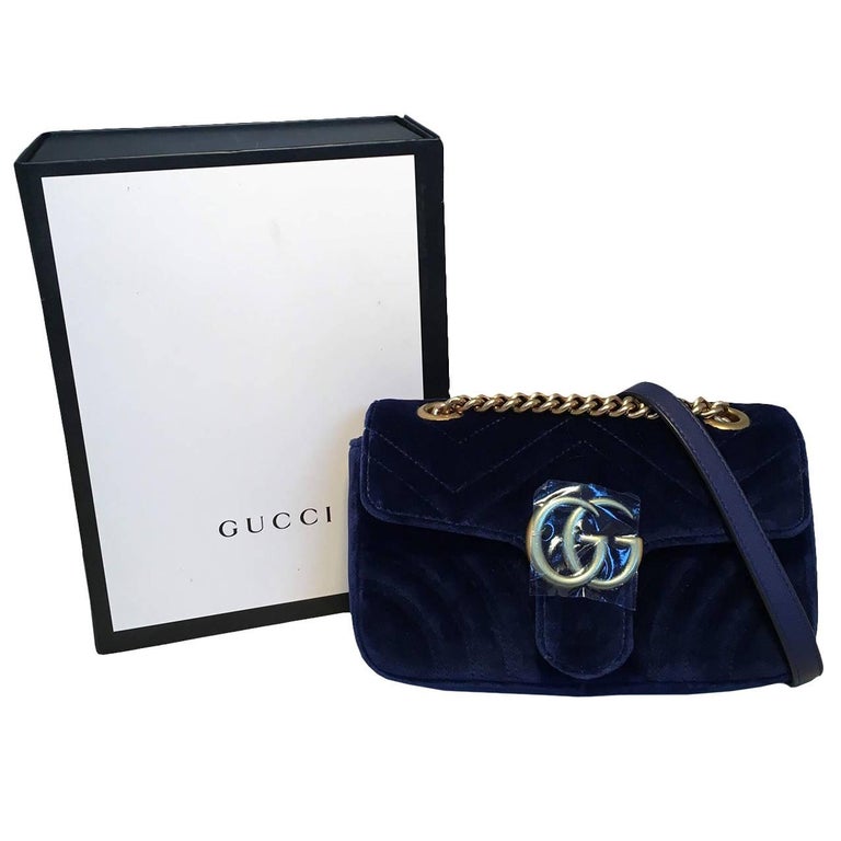 Gucci GG Marmont Blue Velvet Shoulder Bag For Sale at 1stDibs | gucci ...