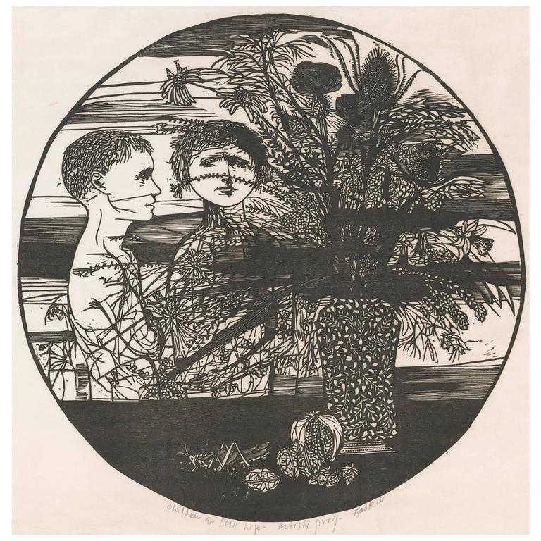 Leonard Baskin - "Children and Still Life," Woodcut by Leonard Baskin ...