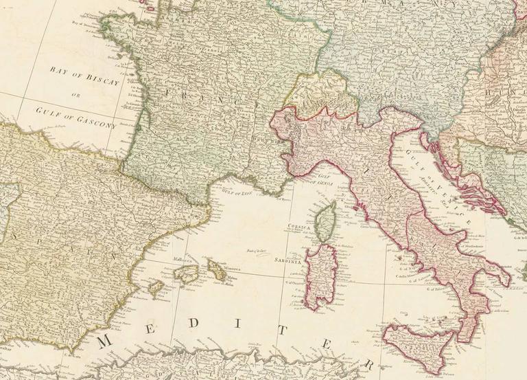 Thomas Kitchin - Two-Part Large Hand-Colored Map of Europe from 1798 ...
