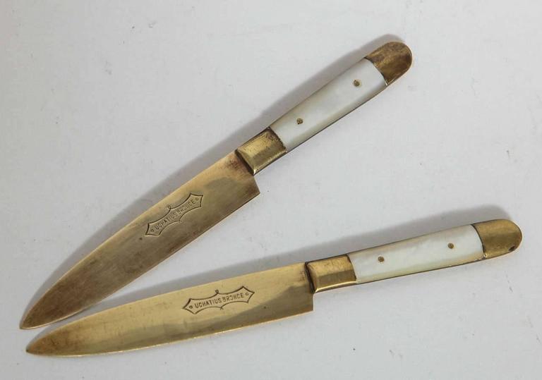 Mother-of-pearl and Bronze Pate Knife Set on a Shell at 1stDibs